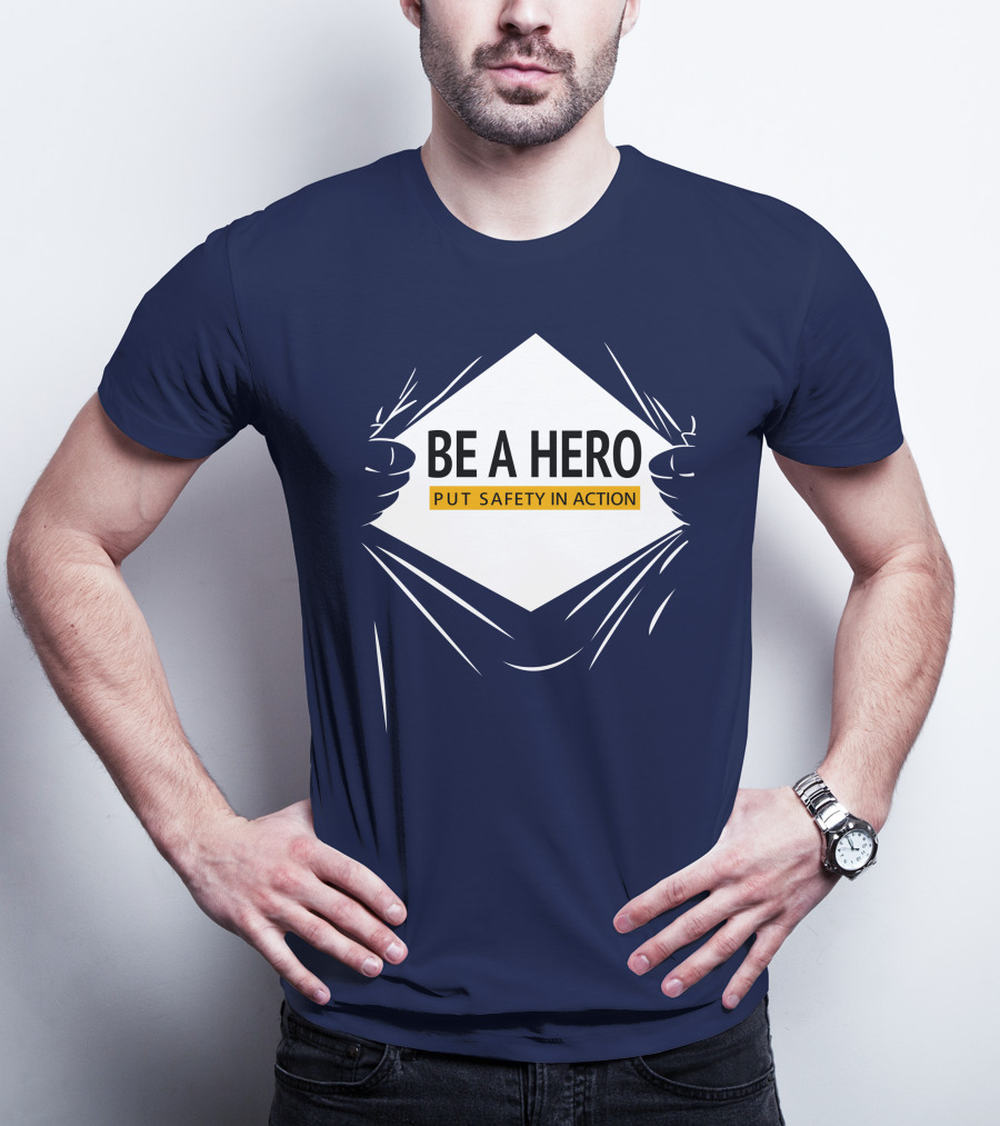 Be A Hero Put Safety In Action Dopeymcgeee Hands Pulling Open Shirt Superhero T-Shirt