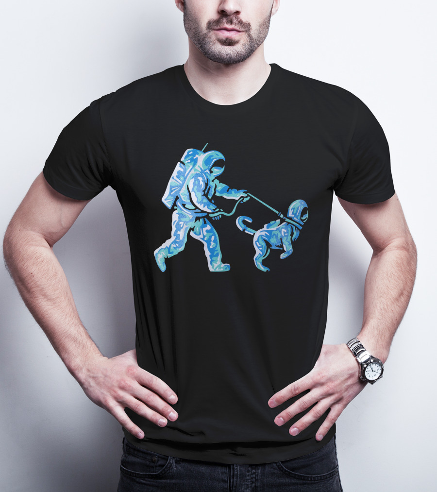 Merch Moon Man Walking Dog In Neon T-Shirt