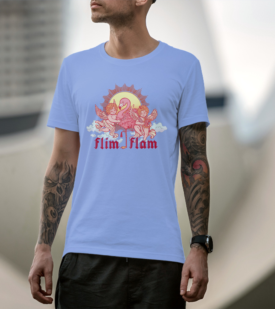 Albertsstuff Flim Flam Flamingo Cherubs Sun Cloud T-Shirt