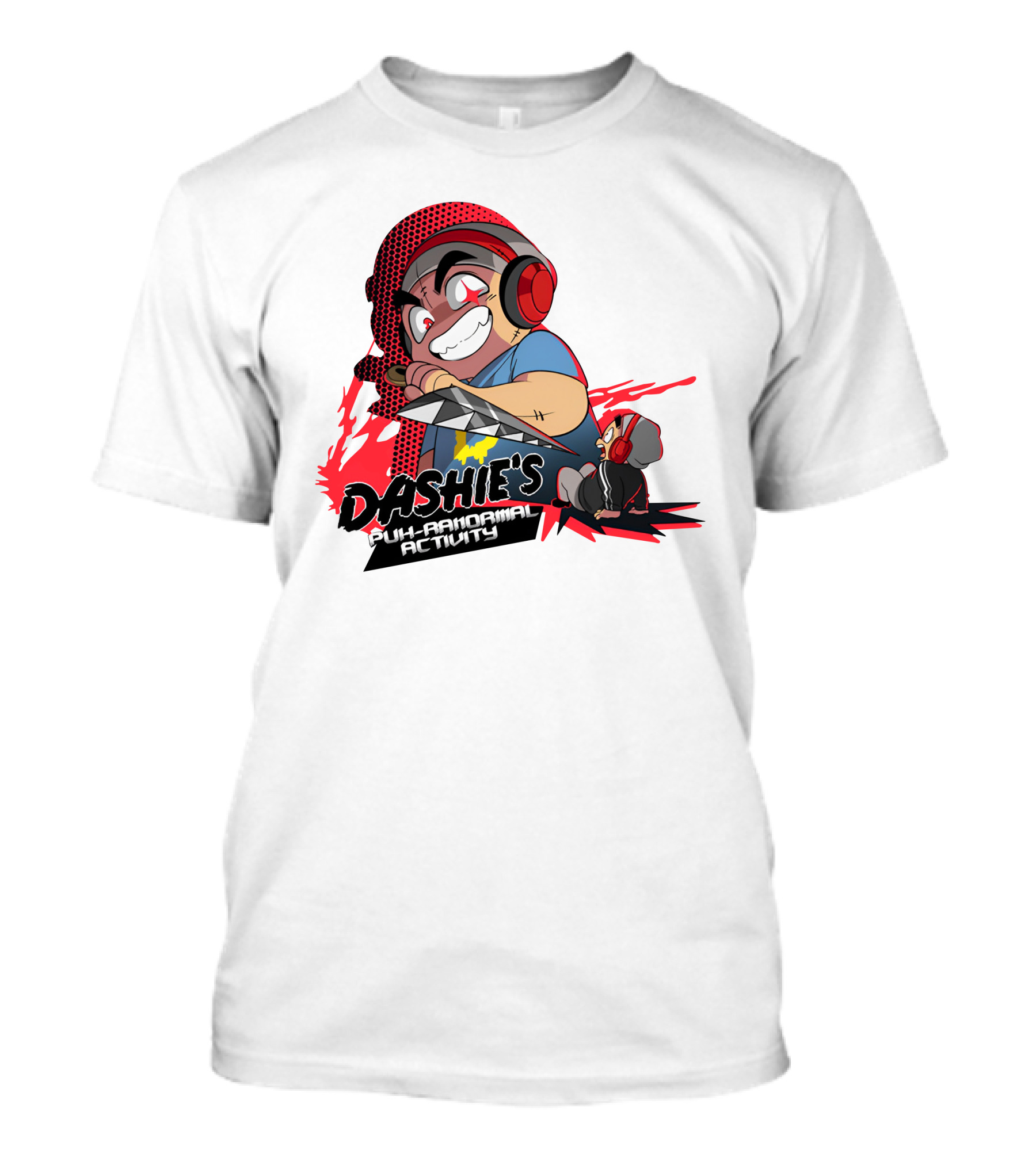 Dashiexp Merch Dashie's Puh-Ranormal Activity Red Headphones Cartoon Character T-Shirt