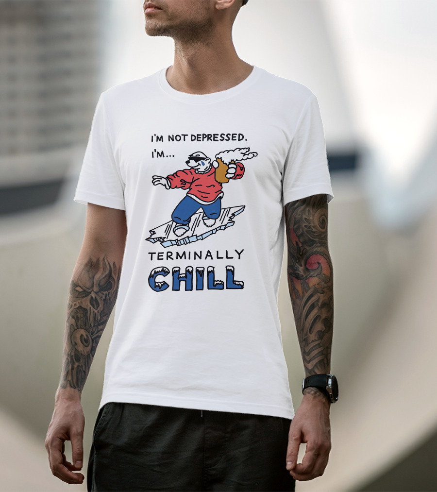 I'm Not Depressed I'm Terminally Chill Surfing Polar Bear T-Shirt