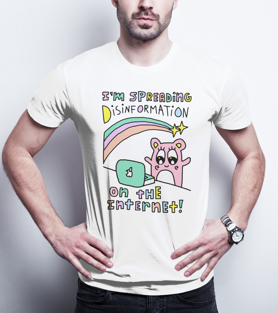 I'm Spreading Disinformation On The Internet Cartoon Laptop Bear Rainbow Stars T-Shirt