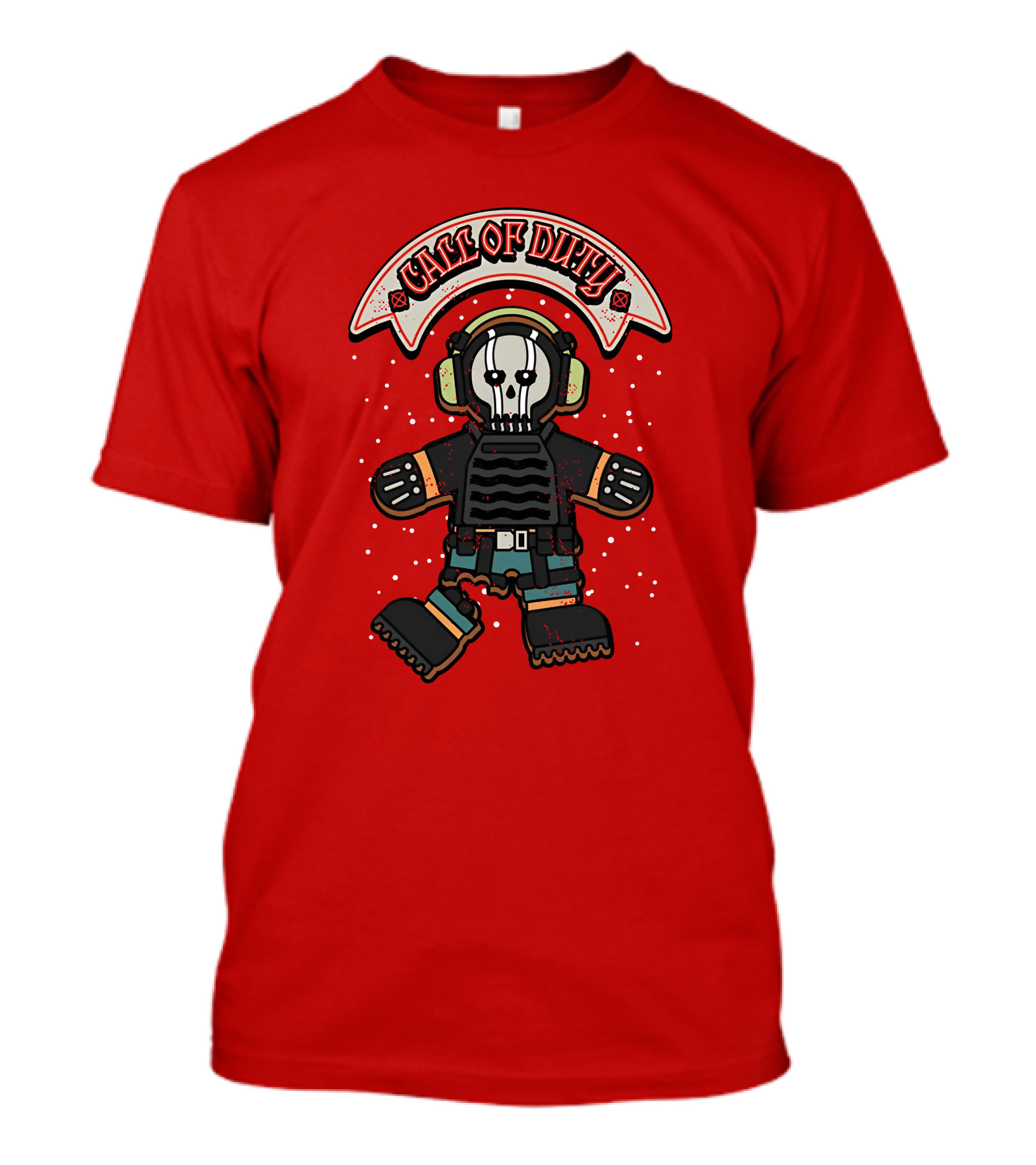Dysmo Call Of Duty Skull Soldier Gingerbread Red Holiday Game Fusion T-Shirt