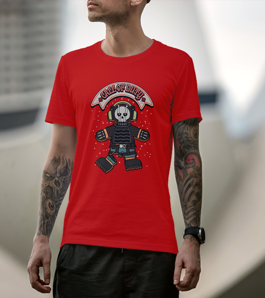 Dysmo Call Of Duty Skull Soldier Gingerbread Red Holiday Game Fusion T-Shirt