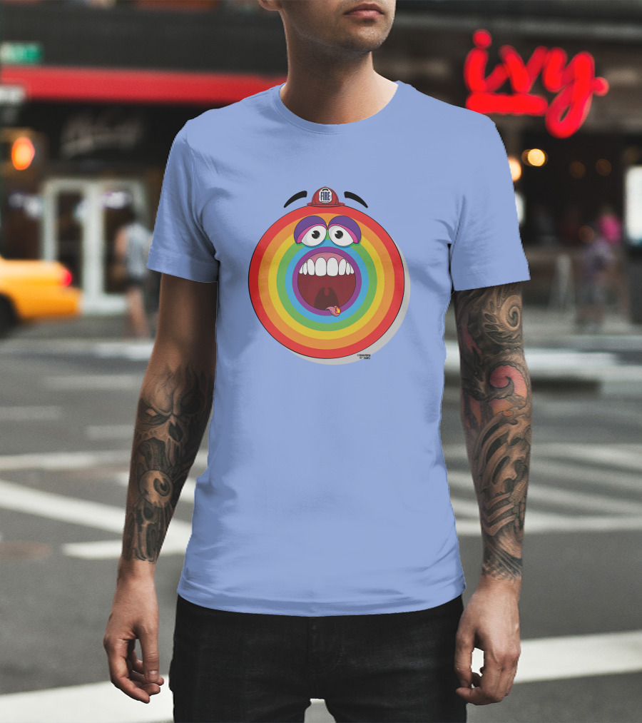 Firefighter Rainbow Face With Comic Mouth By Ernest Doty T-Shirt
