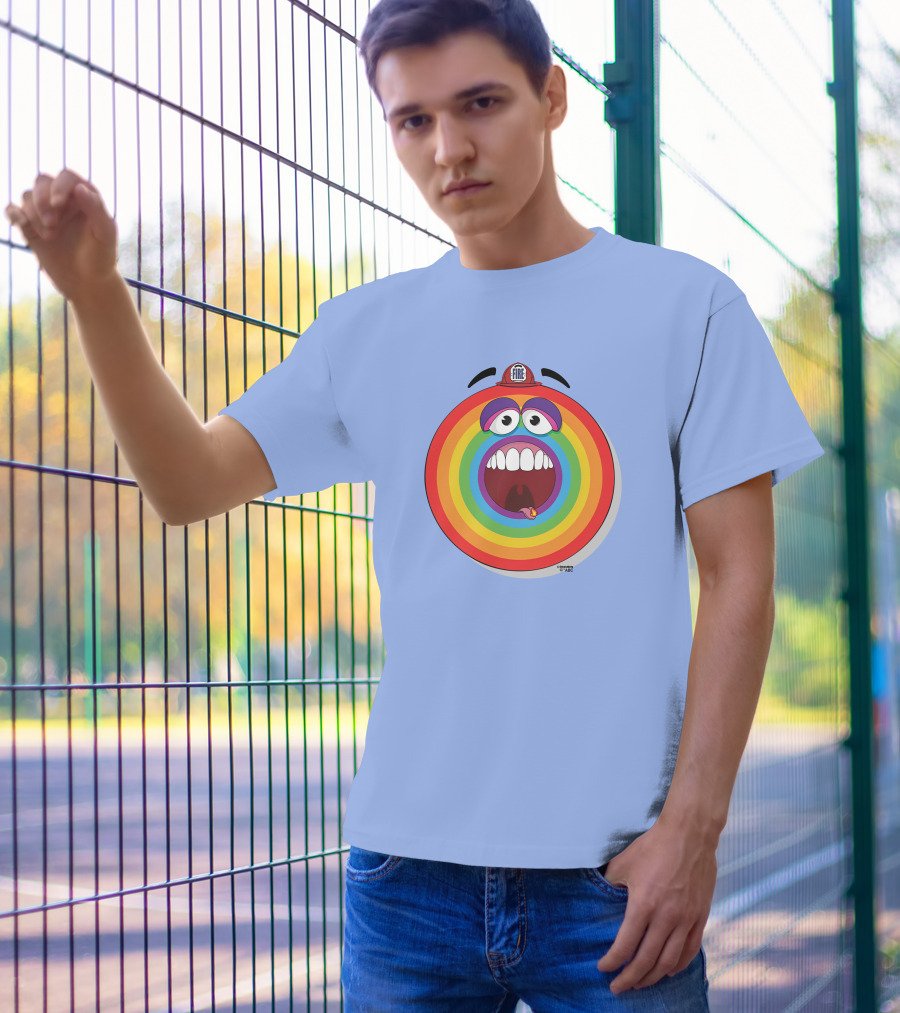 Firefighter Rainbow Face With Comic Mouth By Ernest Doty T-Shirt