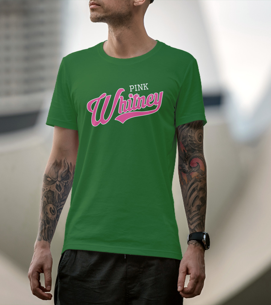 Pink Whitney Retro Bold Script Green Background T-Shirt