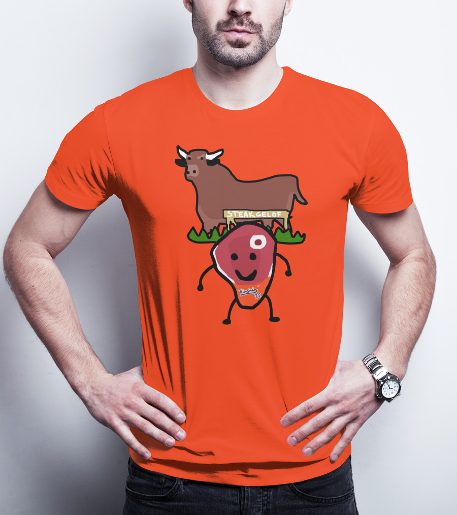 Steak Gelof Virginia 22 Cartoon Bull And Smiling Meat Character On Red T-Shirt