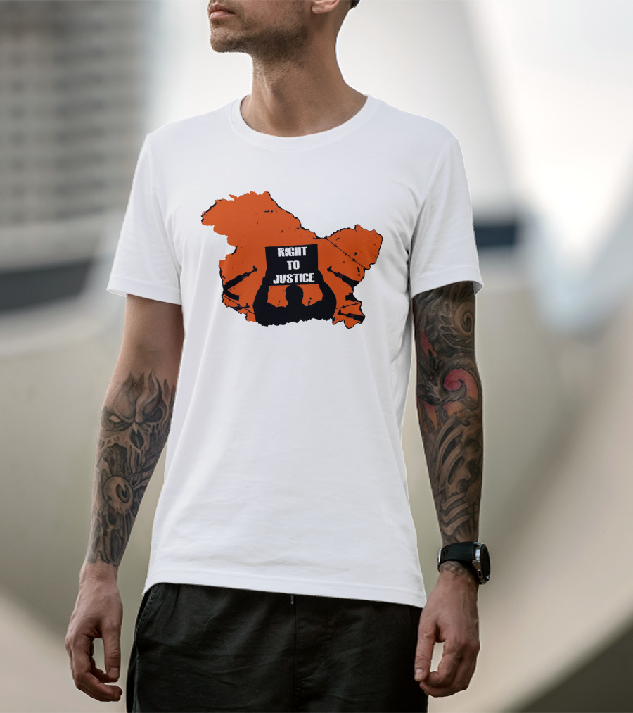 Right To Justice Protest Silhouette Inside Orange Map Shape T-Shirt
