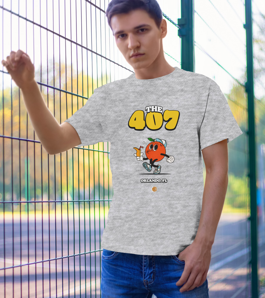 THE 407 Orlando FL Basketball Orange Character T-Shirt