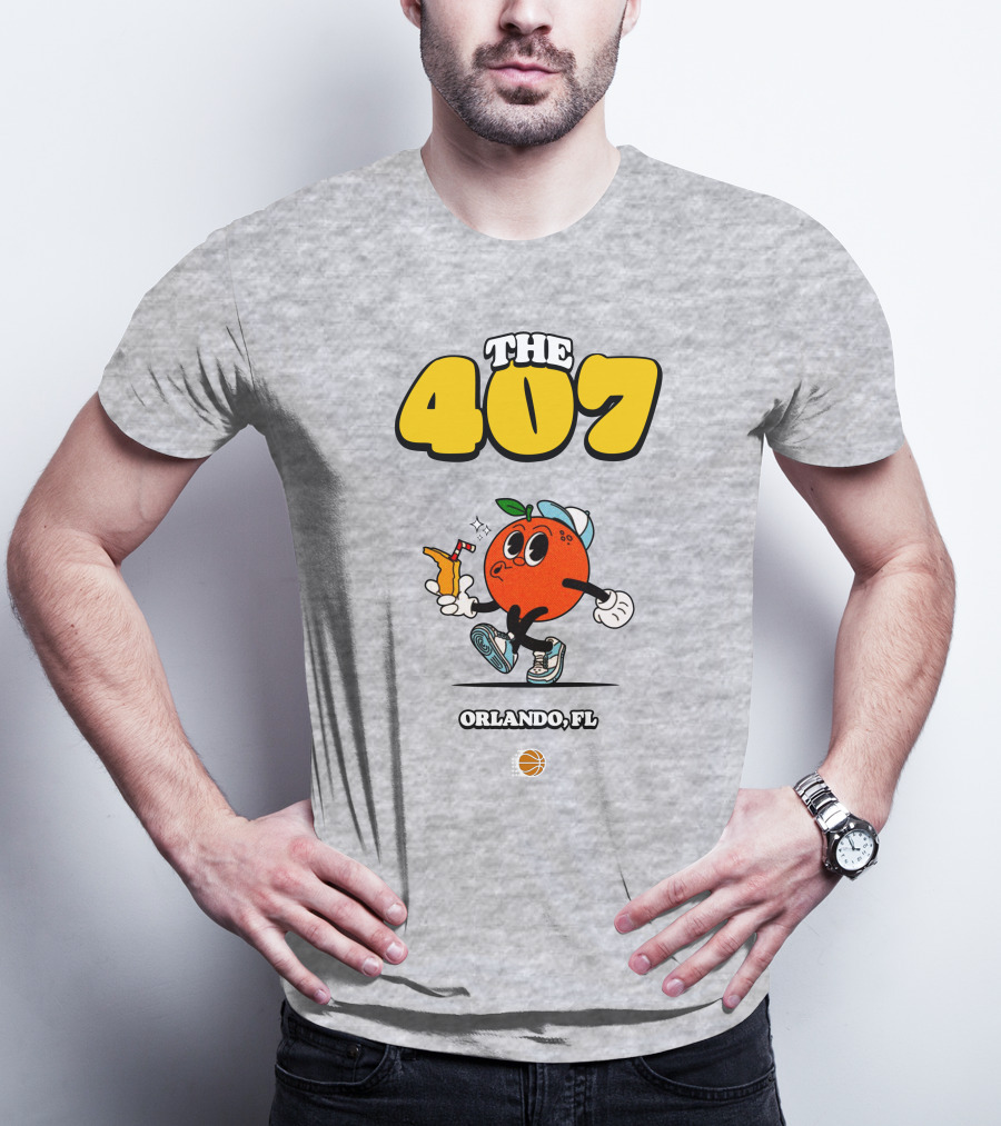 THE 407 Orlando FL Basketball Orange Character T-Shirt