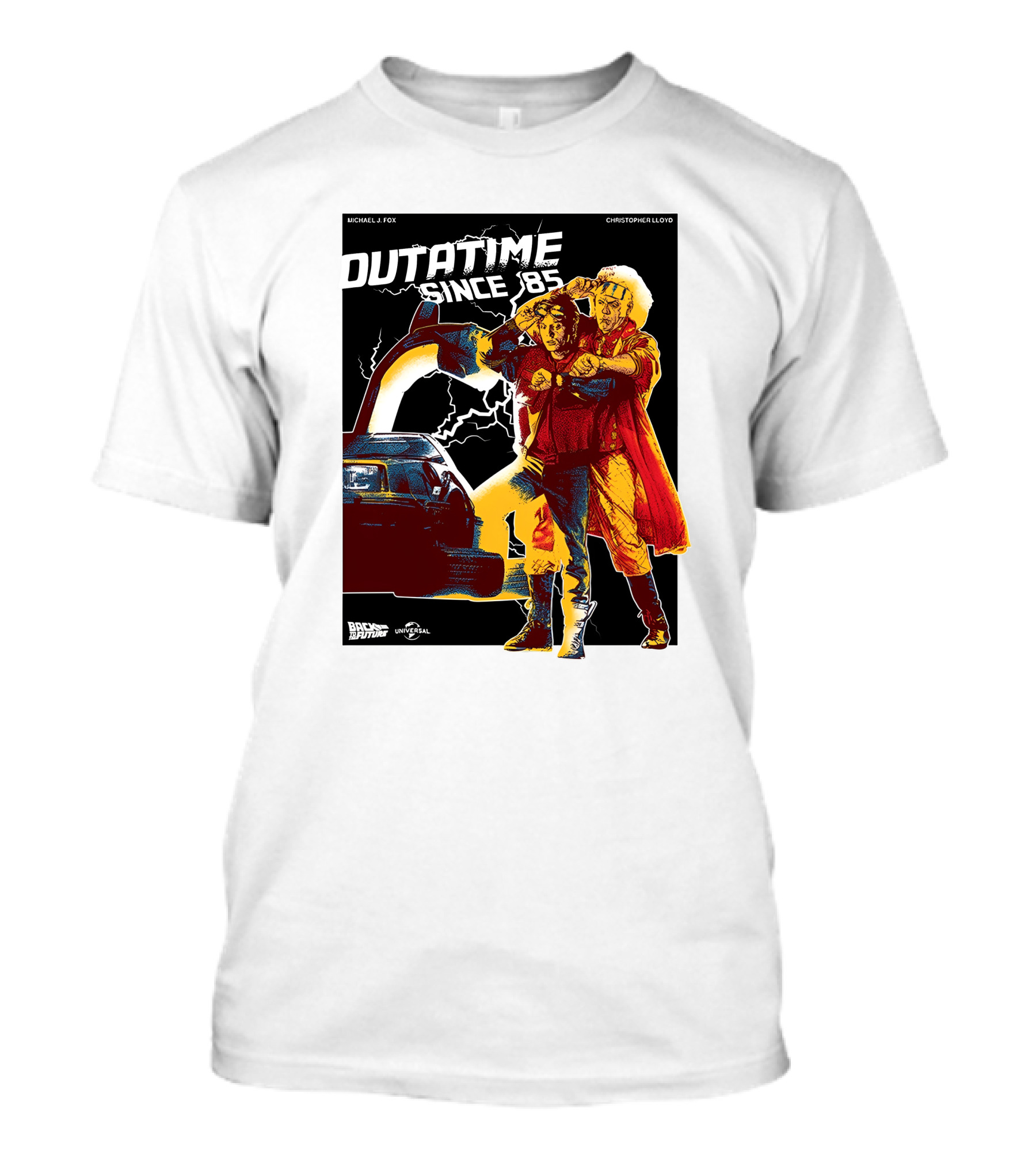 DUTATIME SINCE '85 BACK TO THE FUTURE MICHAEL J. FOX CHRISTOPHER LLOYD UNIVERSAL T-Shirt