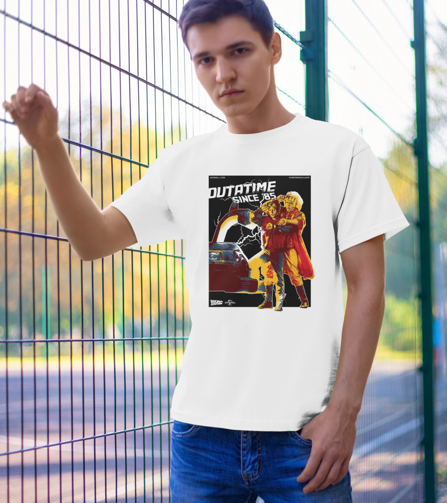 DUTATIME SINCE '85 BACK TO THE FUTURE MICHAEL J. FOX CHRISTOPHER LLOYD UNIVERSAL T-Shirt