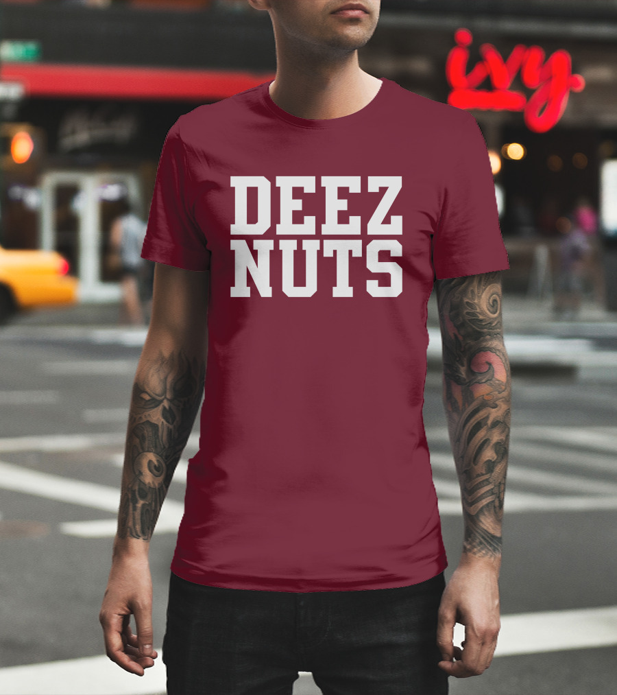 DEEZ NUTS Text Bold White On Dark T-Shirt