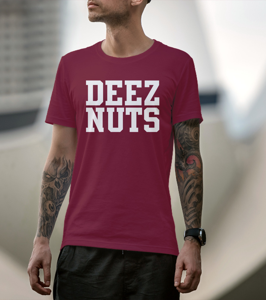 DEEZ NUTS Text Bold White On Dark T-Shirt