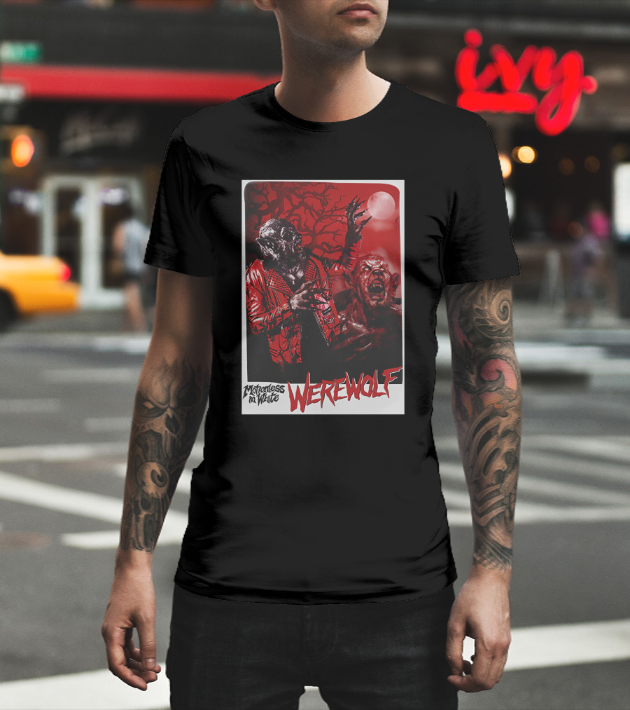 Motionless In White Werewolf Colortest Lurking In The Dark Red Moon Horror Scene T-Shirt