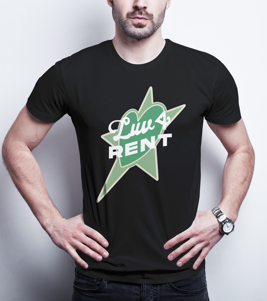 Luv 4 Rent Green Heart With Starburst Background T-Shirt