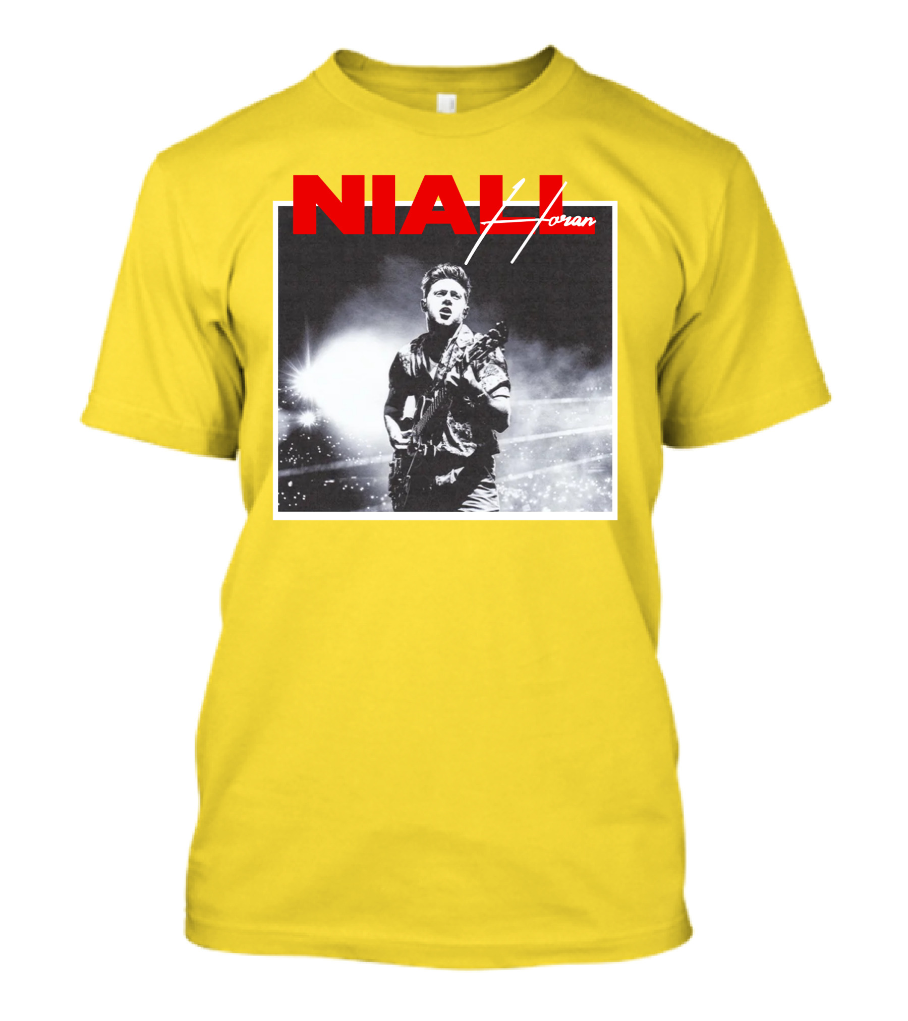 Niall Horan Live Performance Black And White Stage Photo With Red Name Highlight T-Shirt