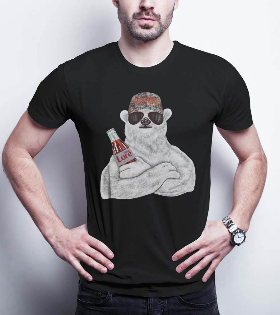 Polar Bear Gods Hate Hard Lore Camo Hat Sunglasses Holding Bottle T-Shirt