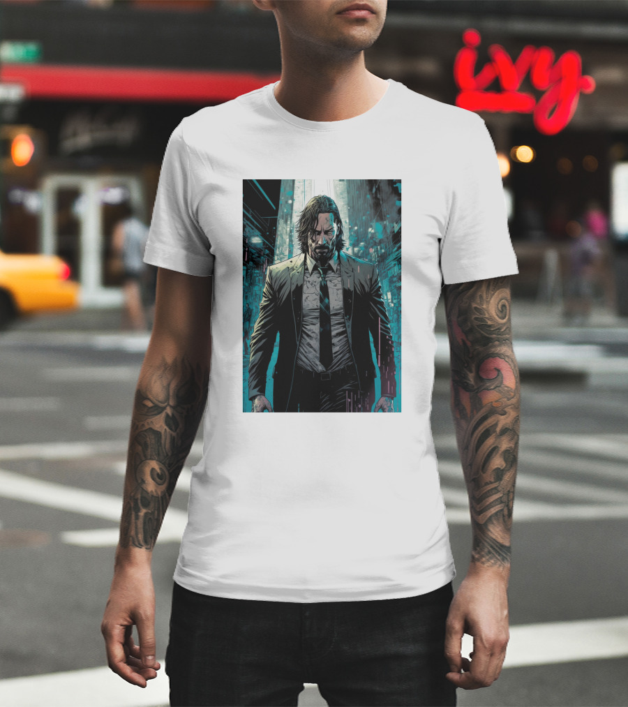 John Wick Comic Style Noir Scene T-Shirt
