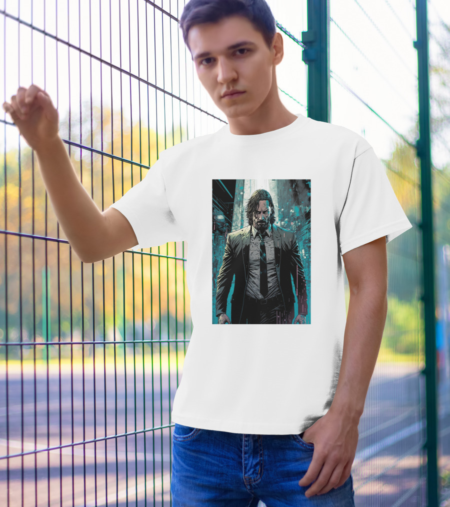 John Wick Comic Style Noir Scene T-Shirt