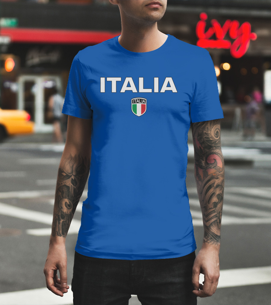 Rubi Rose Wearing Italia Italy Football Crest Blue T-Shirt