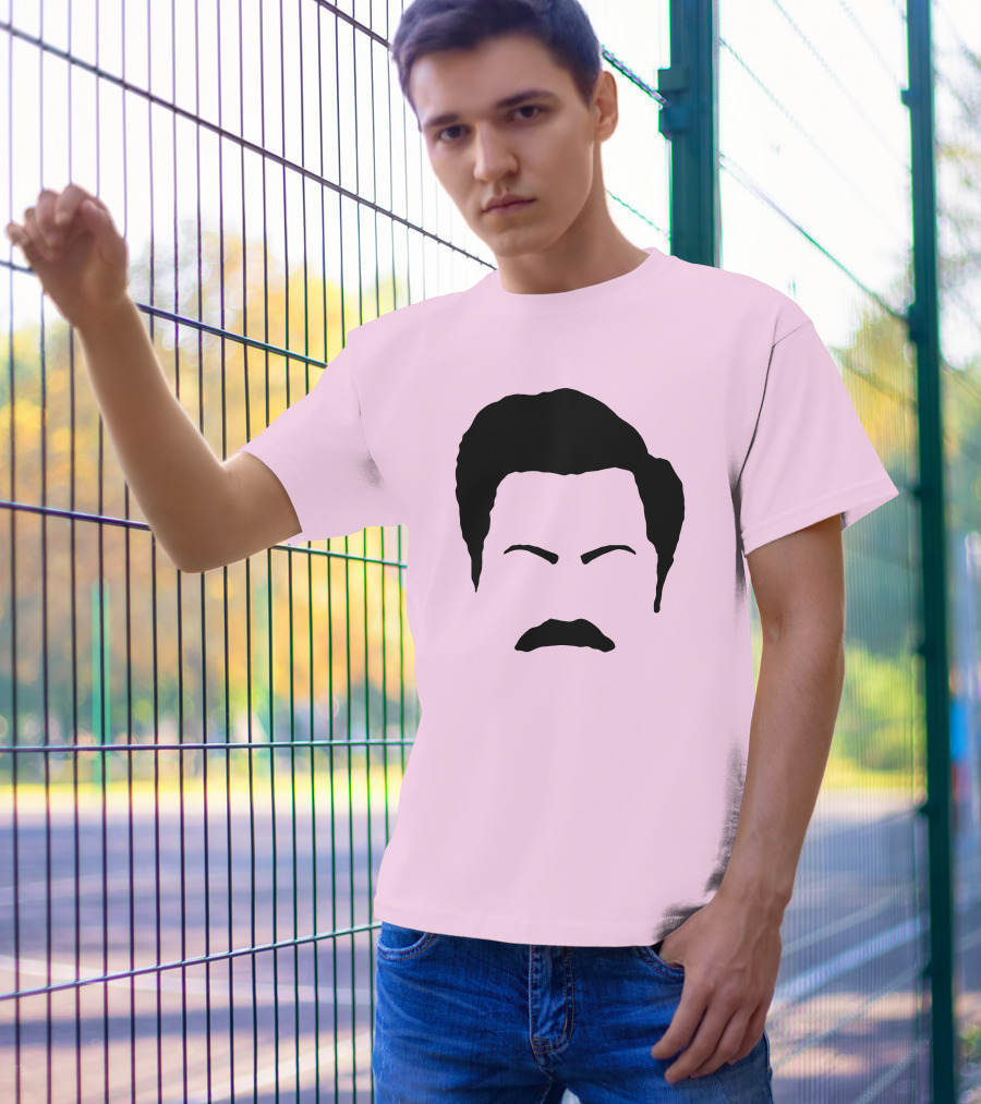 Ron Swanson Mustache Face Silhouette Parks And Recreation T-Shirt