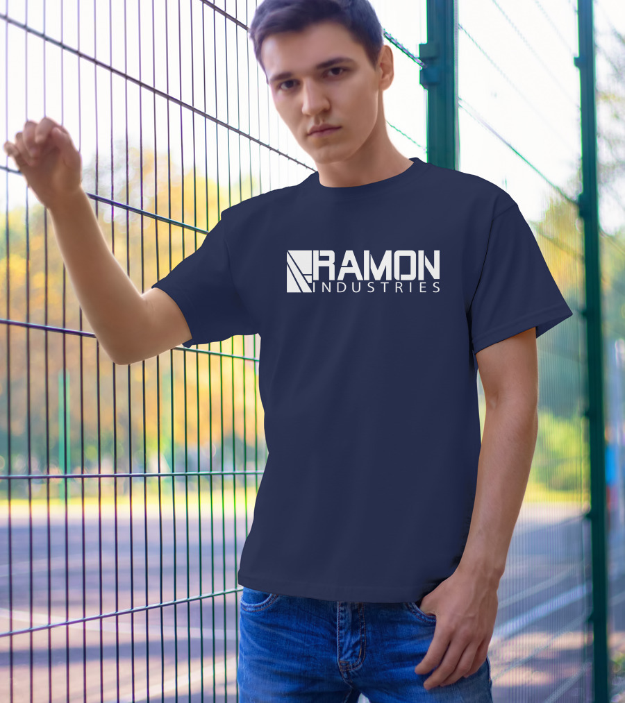 RAMON INDUSTRIES Logo Navy Blue Background T-Shirt