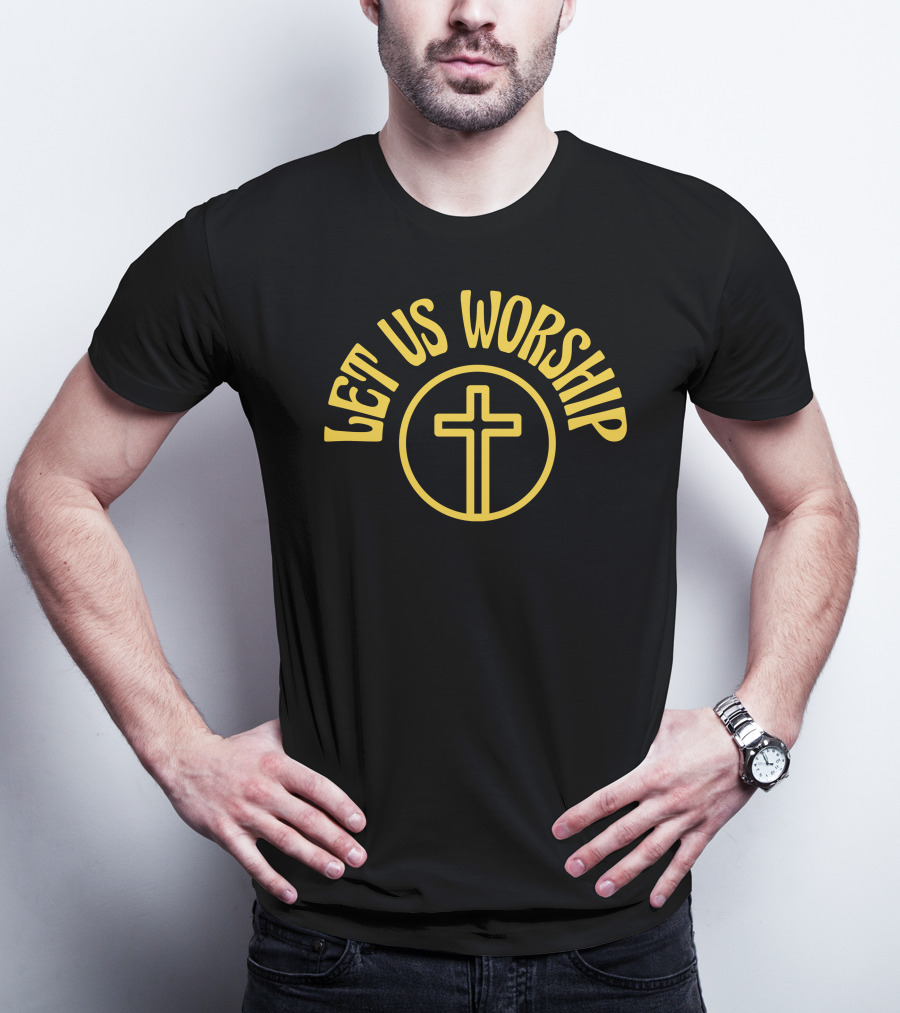 Let Us Worship Yellow Cross Symbol Christianity T-Shirt