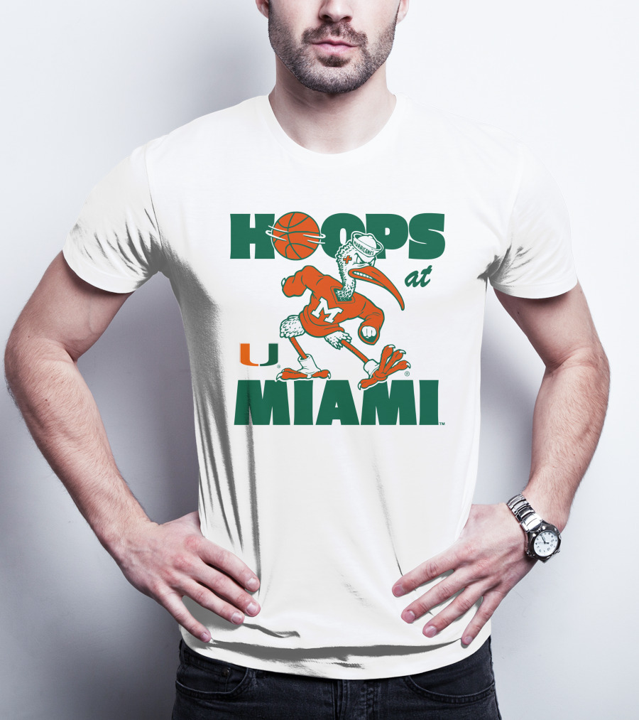 Hoops At Miami Hurricanes Basketball U Miami Bird Mascot T-Shirt