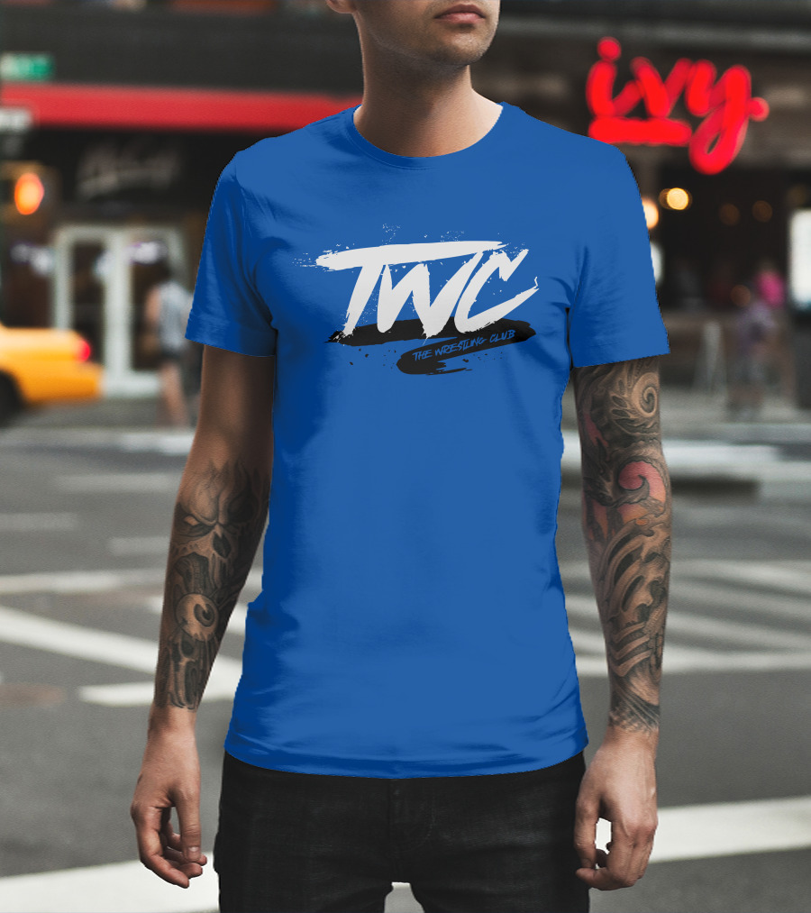 TWC The Wrestling Club Bold Brushstroke Logo On Blue T-Shirt