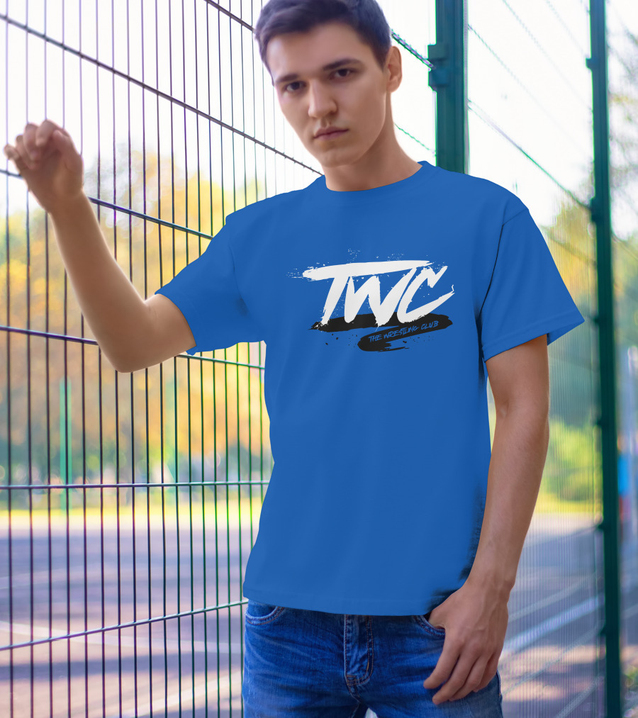TWC The Wrestling Club Bold Brushstroke Logo On Blue T-Shirt