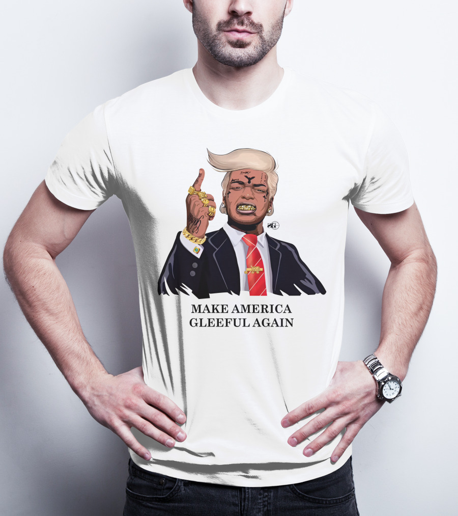 Make America Gleeful Again Blonde Hairstyle Gold Teeth Rings Tattooed Face T-Shirt