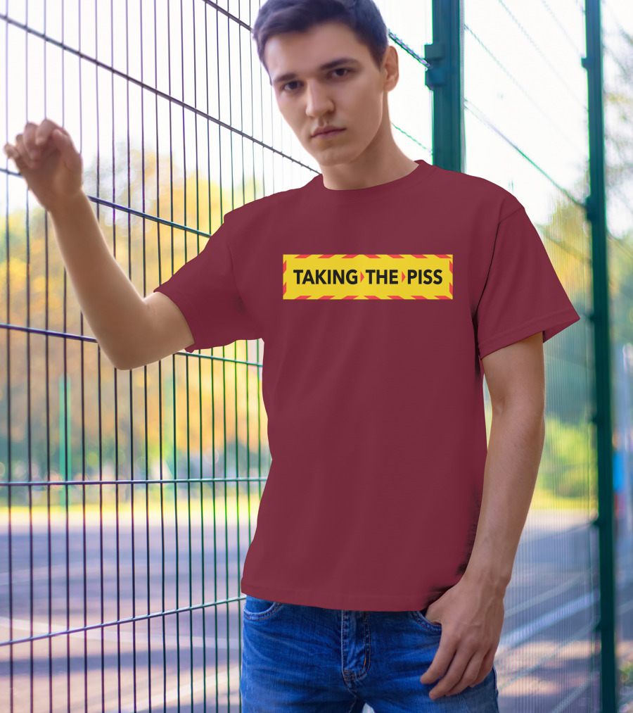 TAKING THE PISS Yellow Black Striped Warning Sign T-Shirt