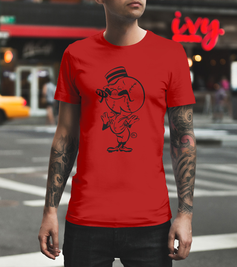 Cigar-Smoking Baseball Head Cartoon With Hat T-Shirt
