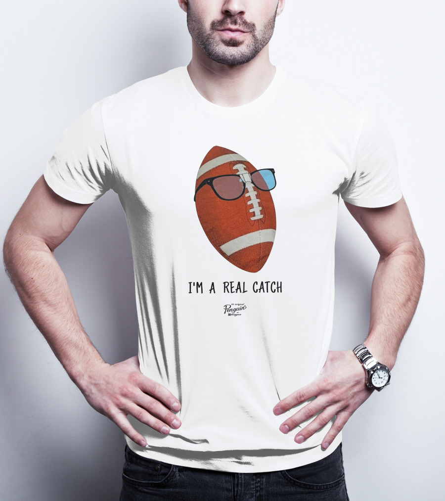 I'm A Real Catch Football Wearing Sunglasses Penguin Books T-Shirt