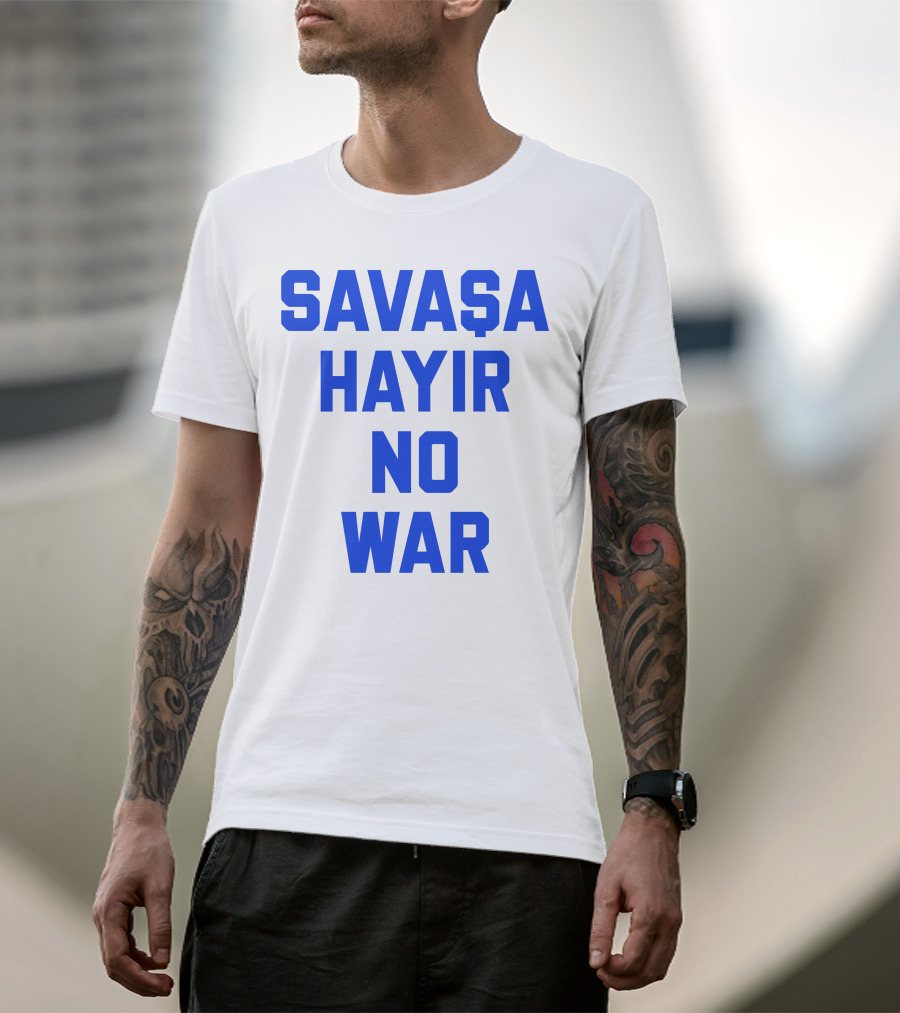 Savaşa Hayır No War Blue Text T-Shirt