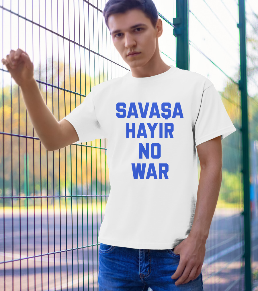 Savaşa Hayır No War Blue Text T-Shirt