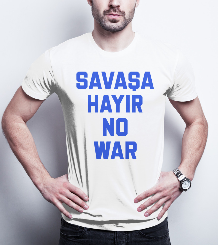 Savaşa Hayır No War Blue Text T-Shirt