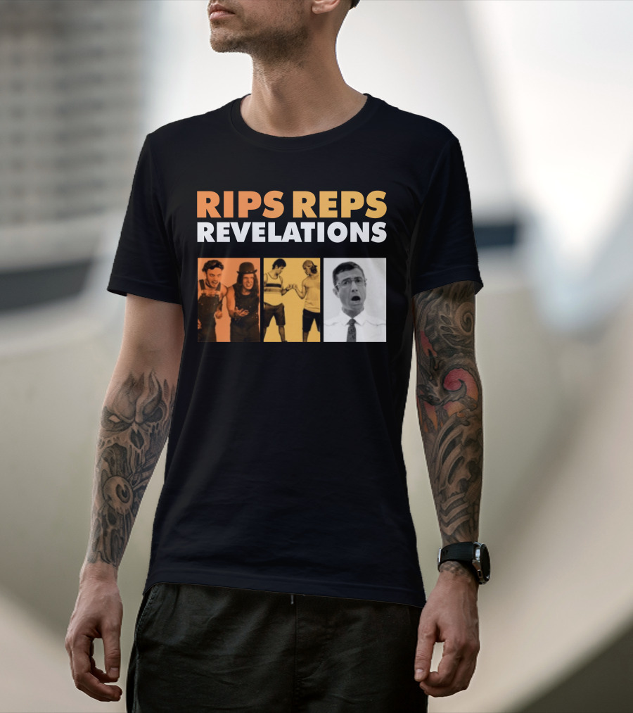 Rips Reps Revelations Classic Comedy Flexing Surprised Expression T-Shirt