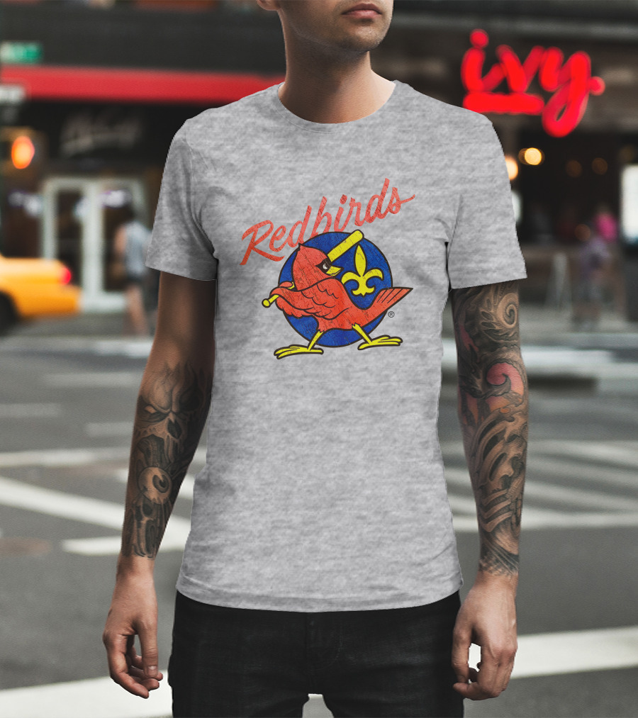 Redbirds Vintage Throwback Blue Circle Fleur-de-Lis T-Shirt