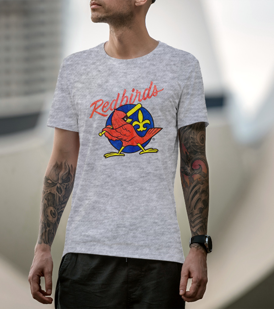 Redbirds Vintage Throwback Blue Circle Fleur-de-Lis T-Shirt