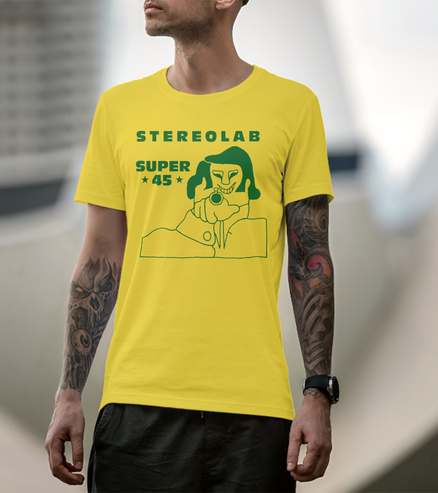 Stereolab Super 45 Abstract Green Figure With Stars T-Shirt