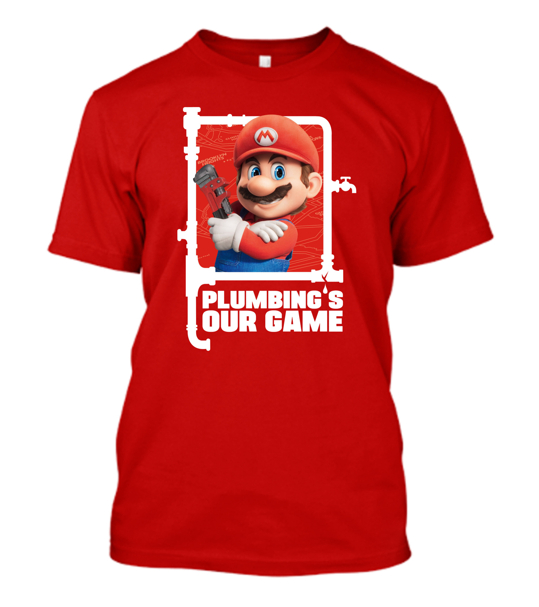 Mario Plumbing's Our Game Plumber's Iconic Red Outfit And Wrench T-Shirt