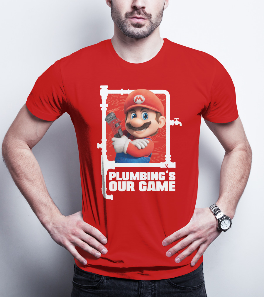 Mario Plumbing's Our Game Plumber's Iconic Red Outfit And Wrench T-Shirt
