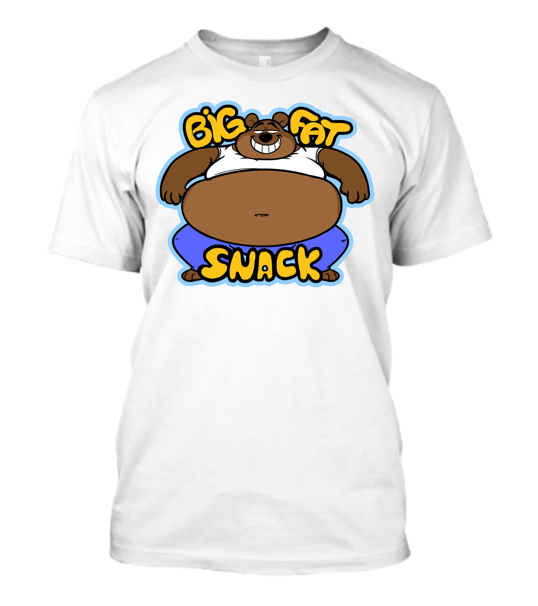 Big Fat Snack Bear Grinning In White Tank And Blue Pants T-Shirt