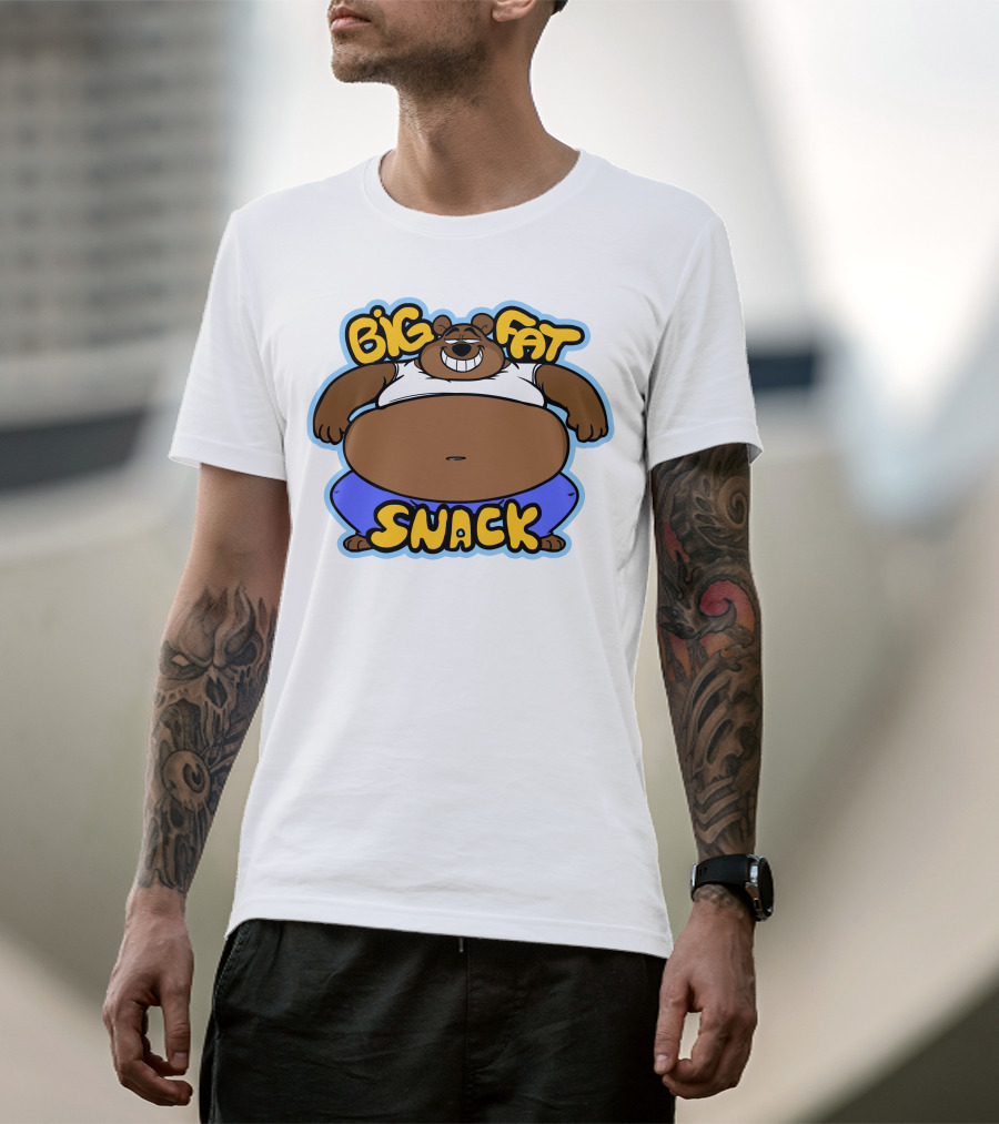Big Fat Snack Bear Grinning In White Tank And Blue Pants T-Shirt