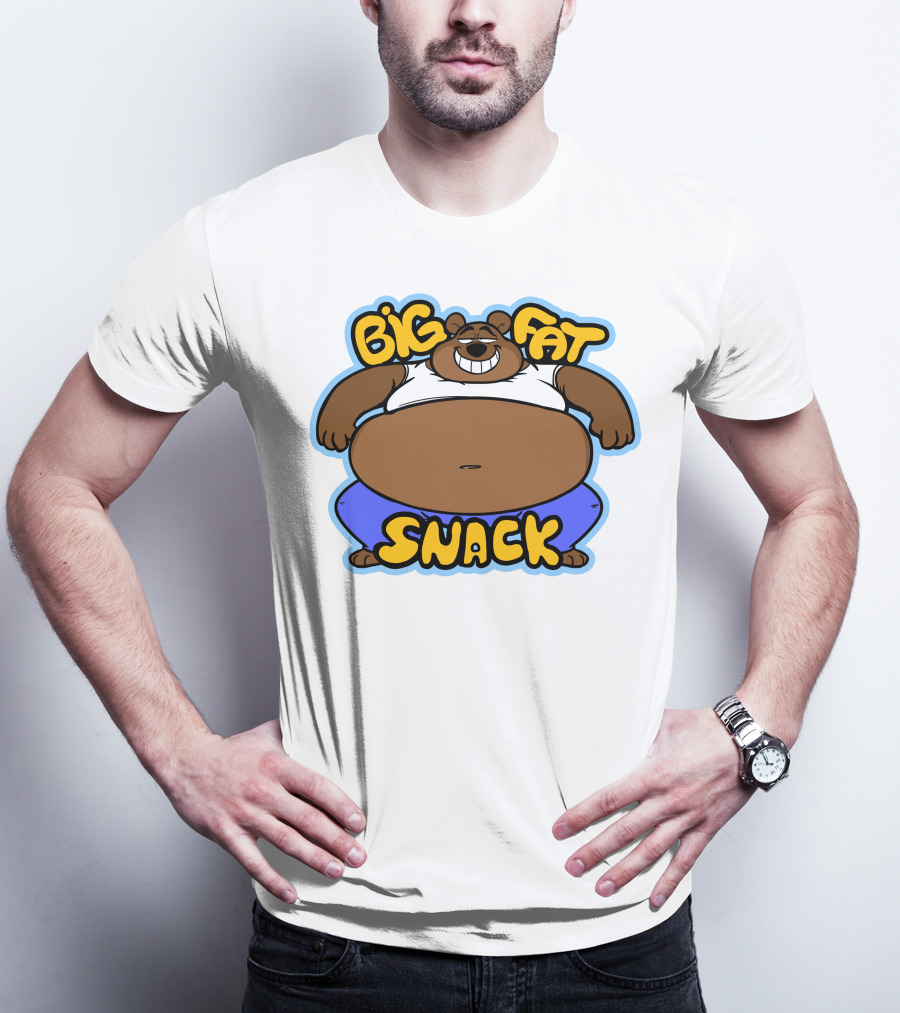 Big Fat Snack Bear Grinning In White Tank And Blue Pants T-Shirt