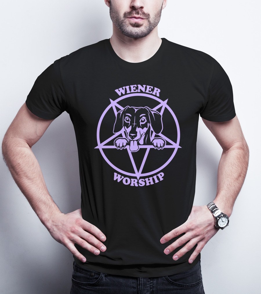 Wiener Worship Purple Dachshund Pentagram T-Shirt