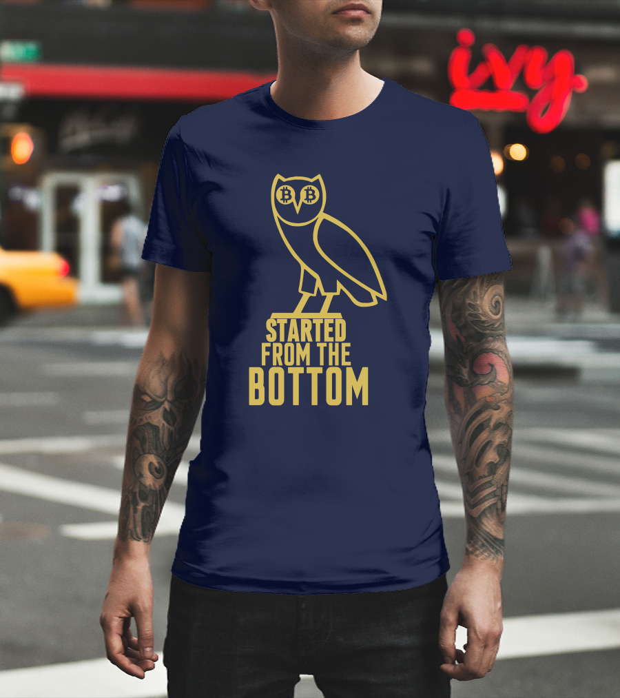 Mr Hodl Bitcoin Started From The Bottom Owl Bitcoin Eyes T-Shirt